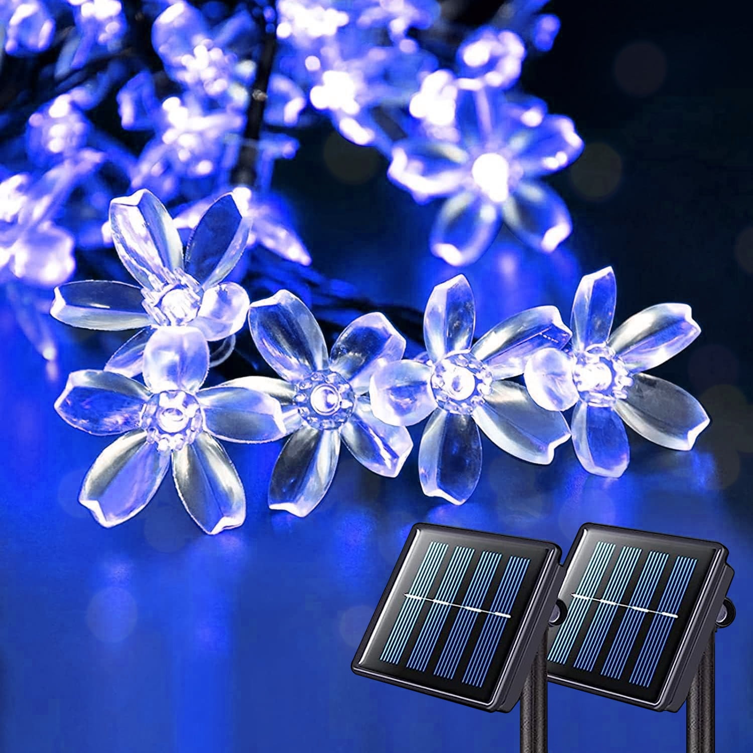 Rirool Cherry Blossom Solar String Lights - 50 LED, 23ft, Blue ...