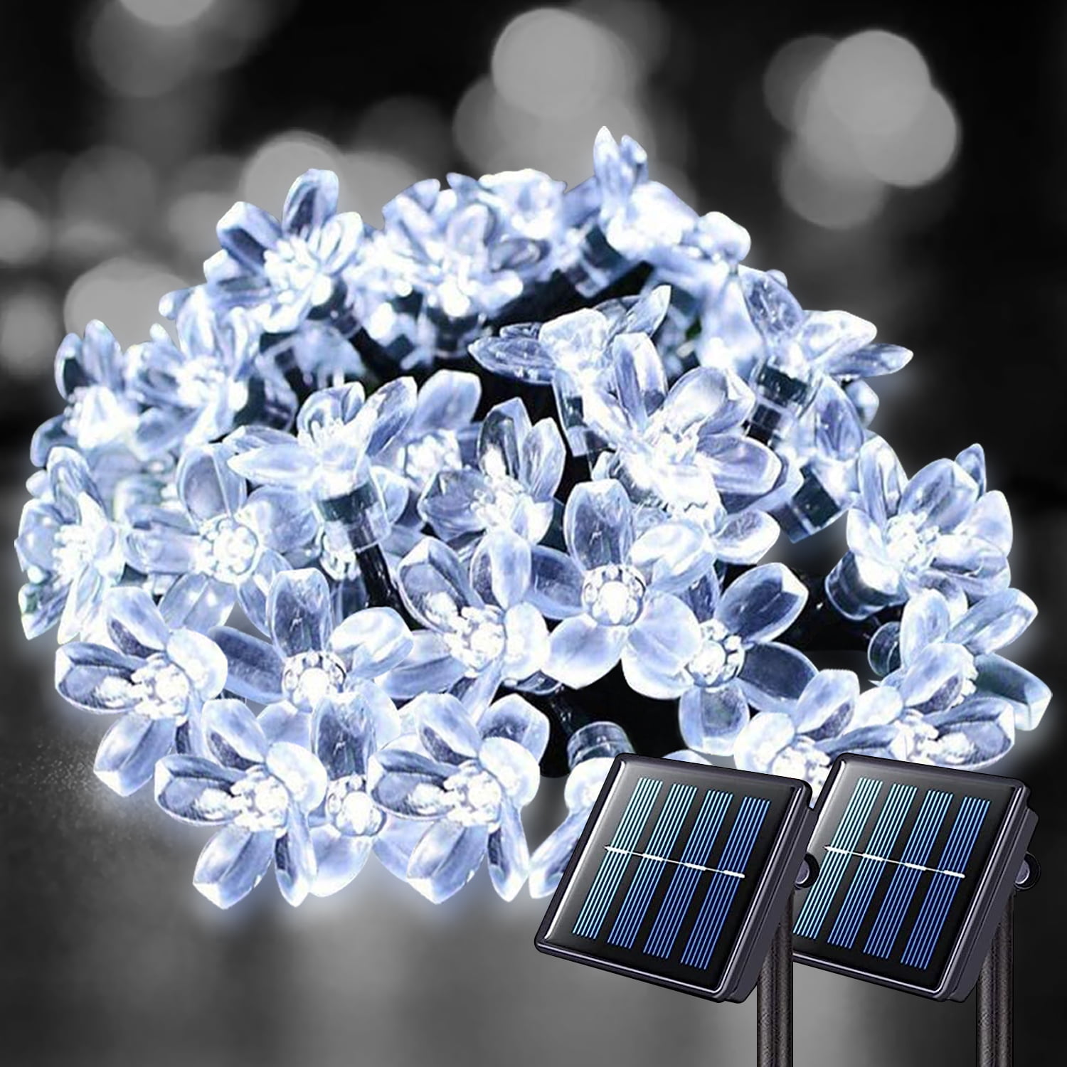 Rirool Cherry Blossom Solar String Lights - 50 LED, 23ft, White ...