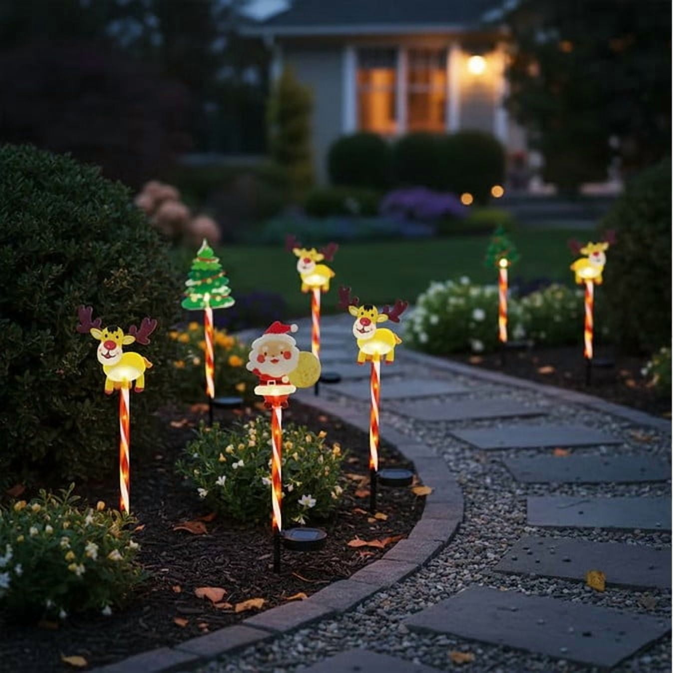 Christmas Solar Pathway Lights, 6-Pack LED Waterproof Solar Christmas ...