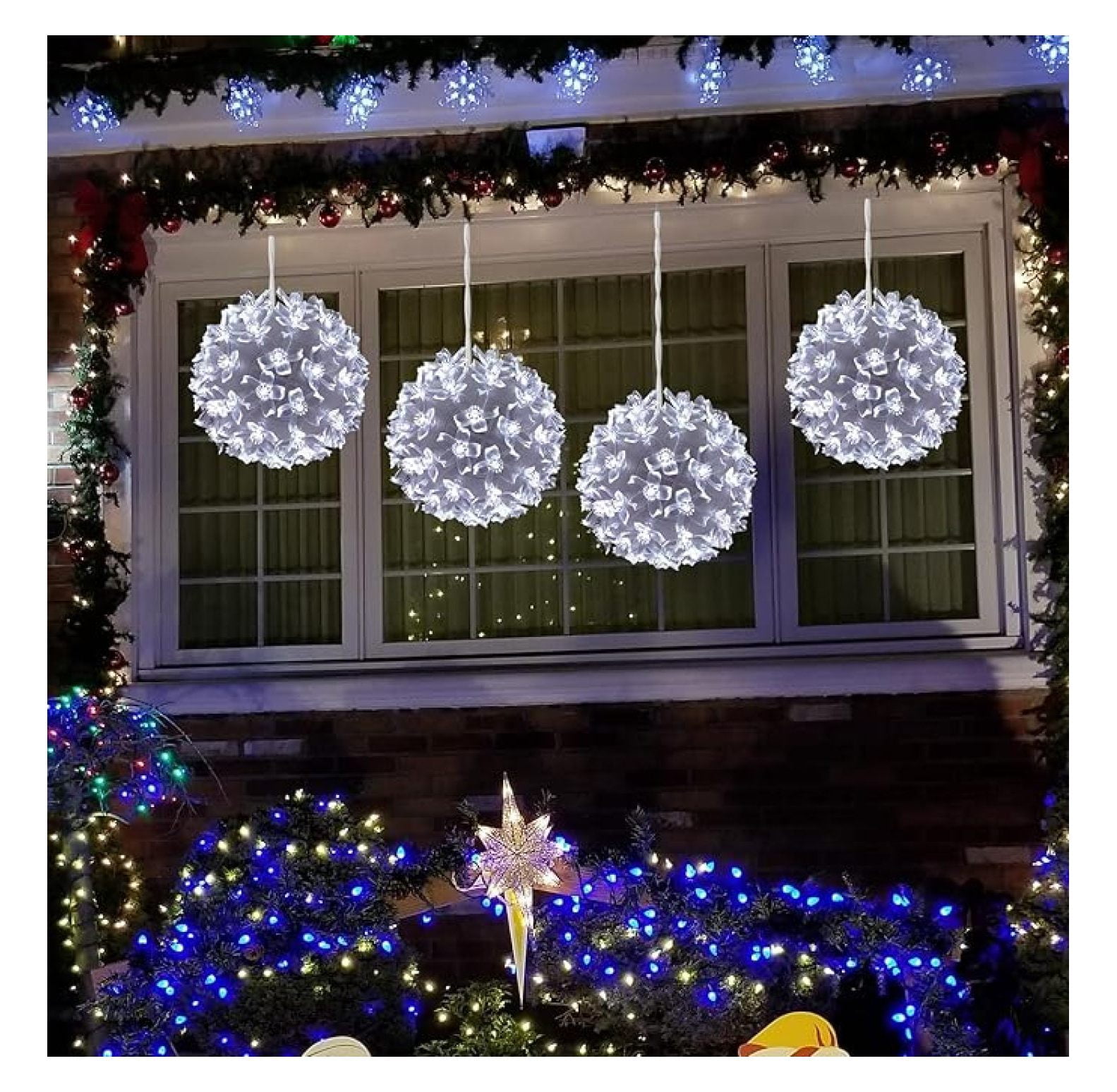 Christmas Sphere Lights, 4.2” LED Blossom Ball Lights, 200 Bulbs Indoor ...