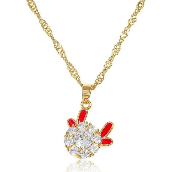 Christmas Spinning Pendant Necklace - Gold Rotatable Reindeer Charm with Sparkling Cubic ...