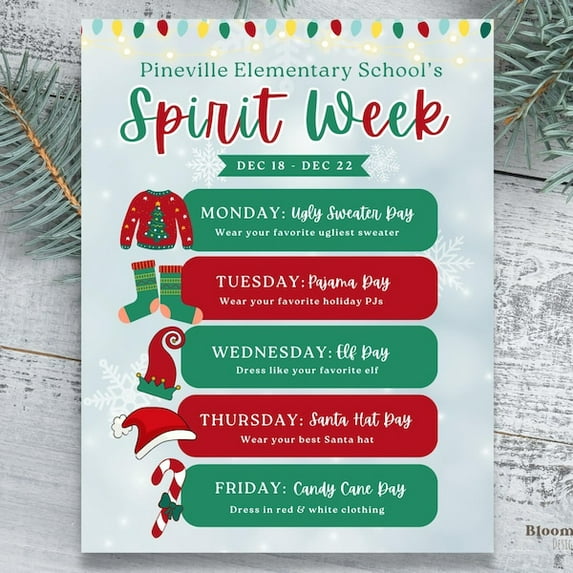 Christmas Spirit Week Flyer, School Christmas Spirit Week Canva ...
