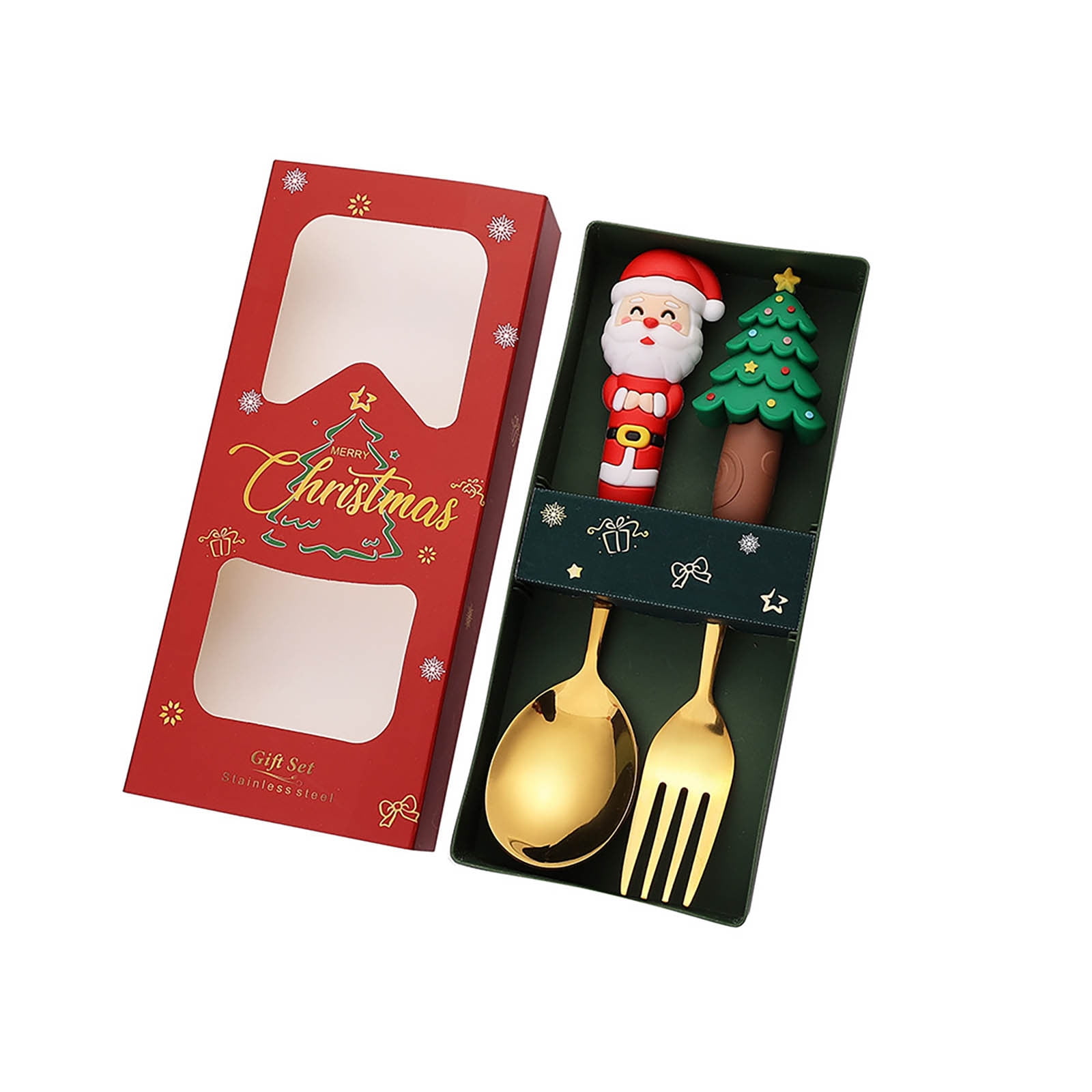Christmas Spoon Set, Dessert fork Set, Stainless Steel Tableware, Cute ...