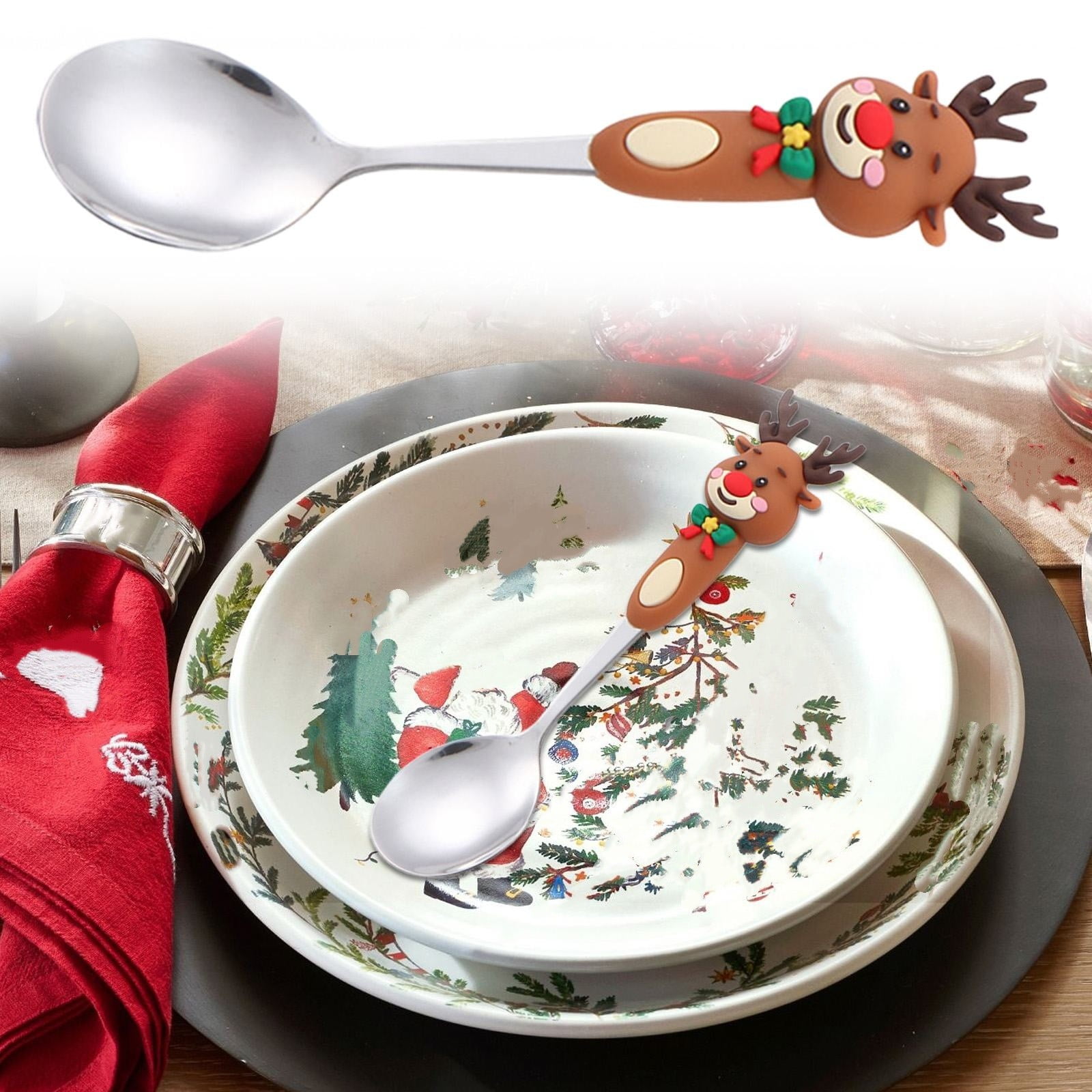 Christmas Spoon Set Stainless: Xmas Mixing Spoons Silver for Dinner ...
