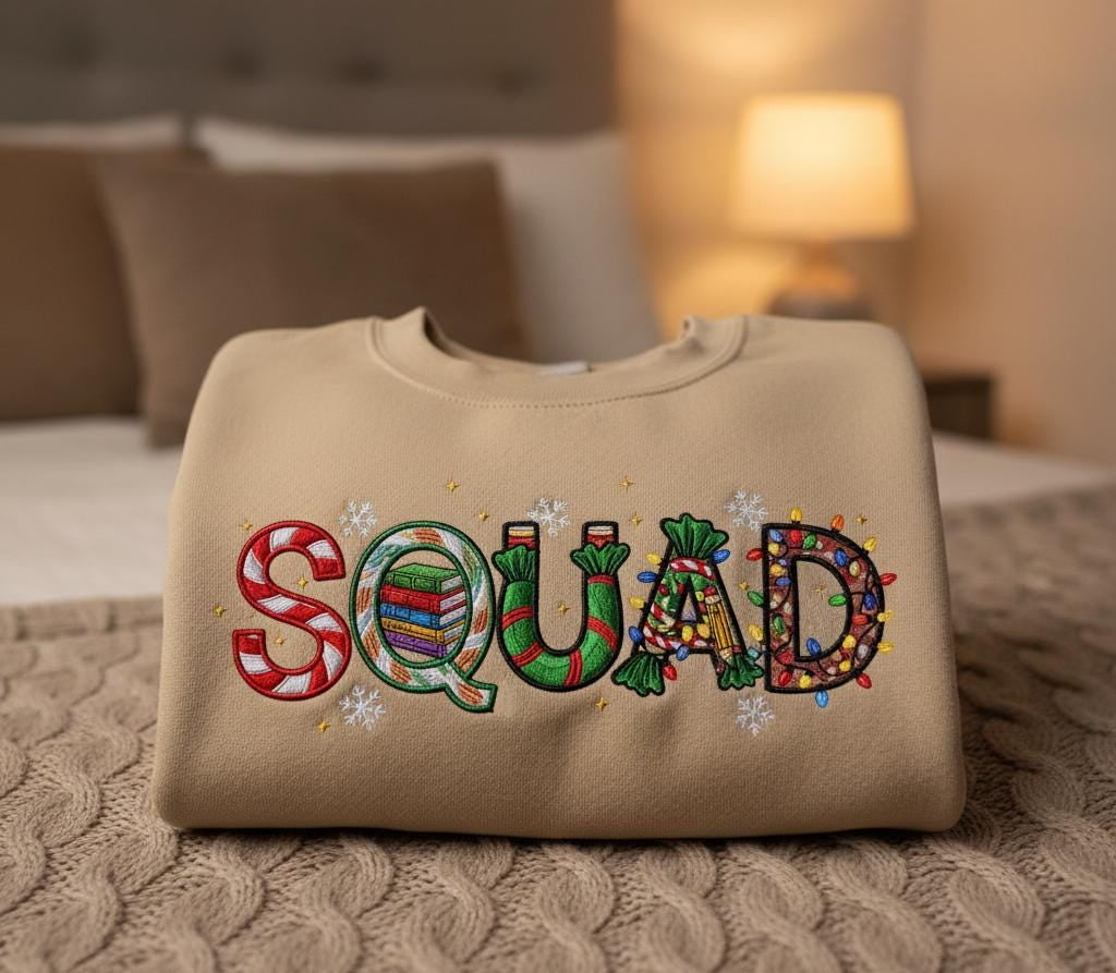 Christmas Squad Sweatshirt Embroidered Festive Word Art Design Holiday ...
