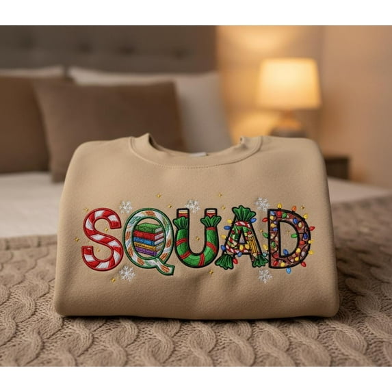 Christmas Squad Sweatshirt Embroidered Festive Word Art Design Holiday ...