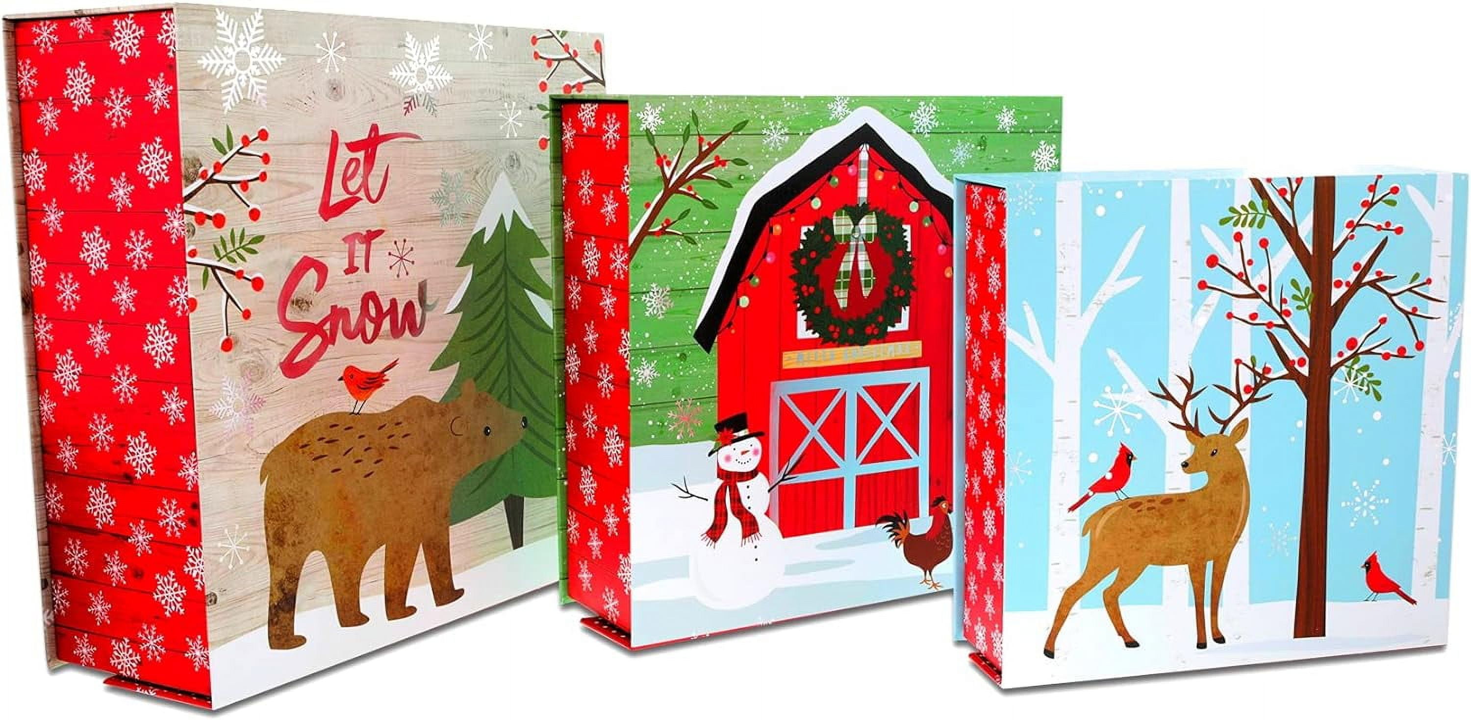 Christmas Square Nested Hard Gift Boxes with Glitter or Foil (Set of 3 ...
