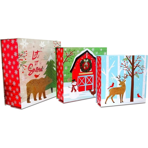Christmas Square Nested Hard Gift Boxes with Glitter or Foil (Set of 3 ...
