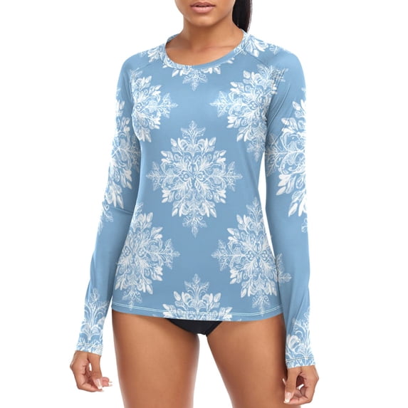 Christmas Square Shape Snowflakes Women's Rash Guard Shirts UPF 50+ Sun ...