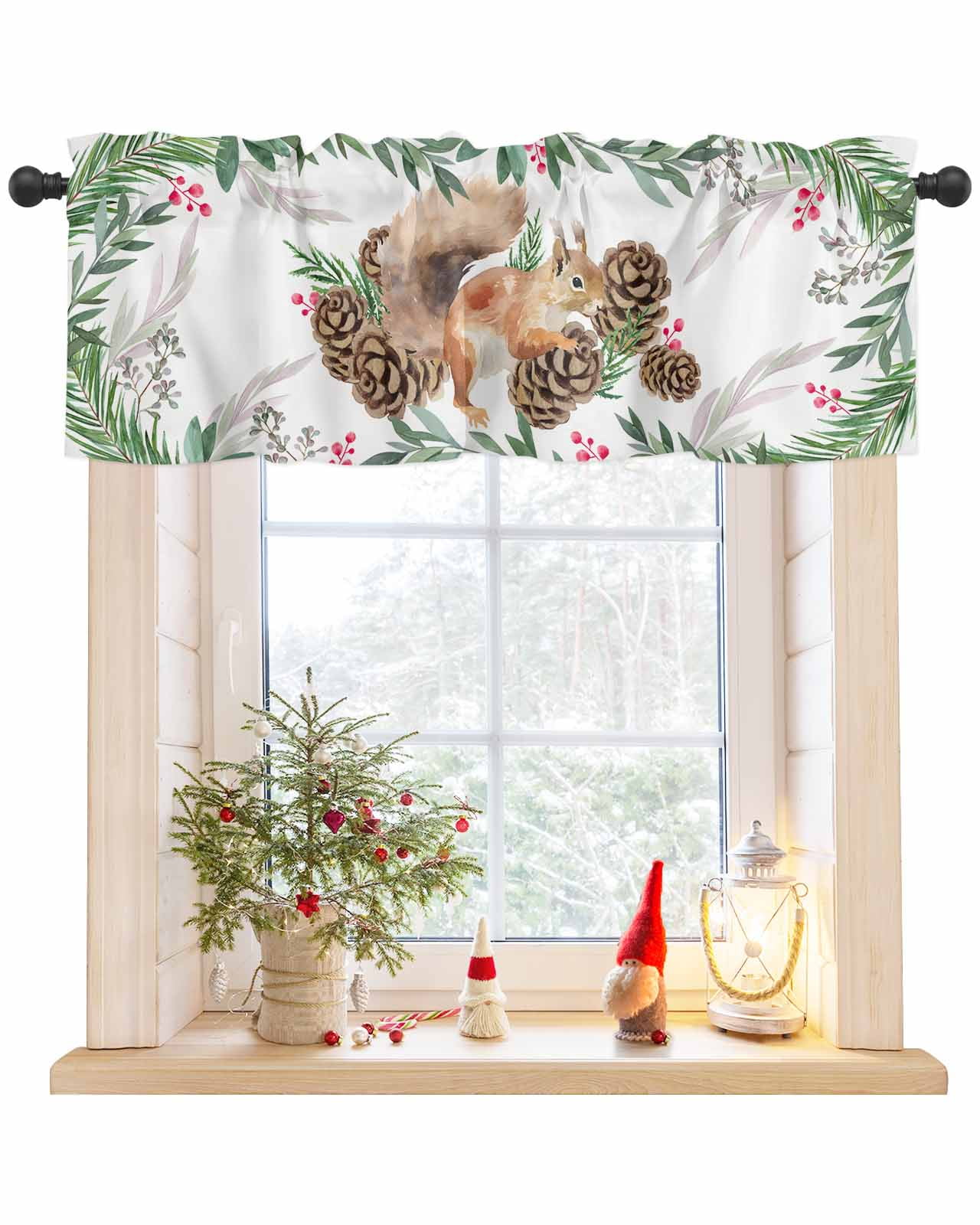 Christmas Squirrel Curtain Valance for Windows/Living Room/Kitchen ...