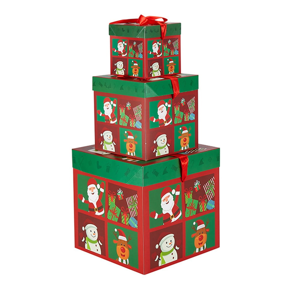 Christmas Stackable Gift Boxes Set Xmas Nesting Box with Lids, 3 Sizes ...