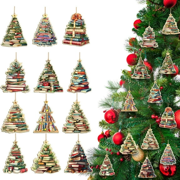 Christmas Stacking Ornament Set/ 12 Piece Book Tree Christmas Ornament ...