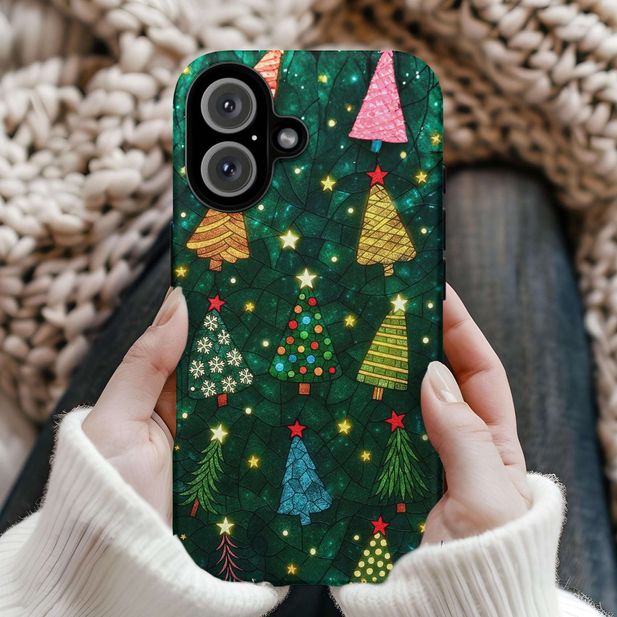 Christmas Stained Glass Tree Holiday Phone Case for iPhone 11 12 13 14 ...