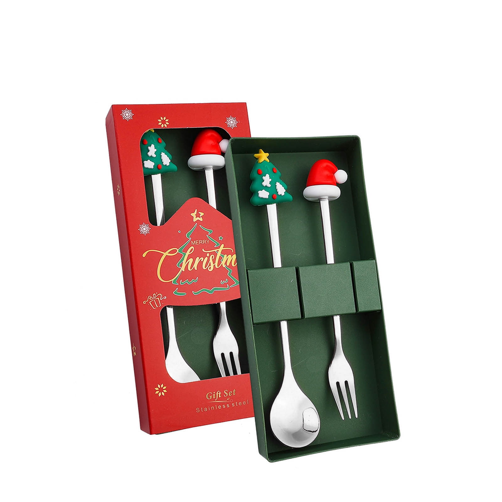Christmas Stainless Steel Dessert Spoon & Fork Set, Cute Doll Hand ...