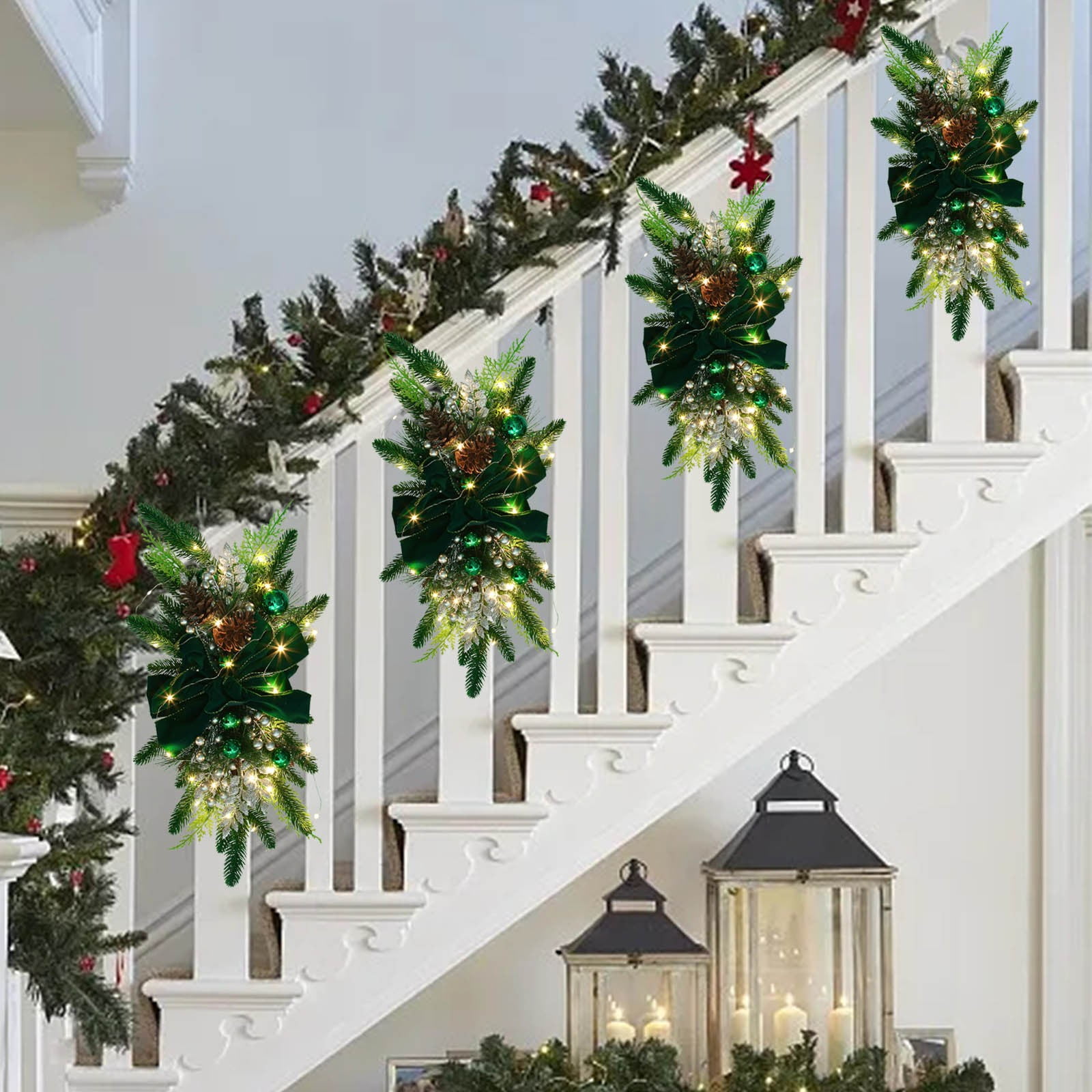 Christmas Stair Light up Wreath Christmas Stairway Wreath Garland ...