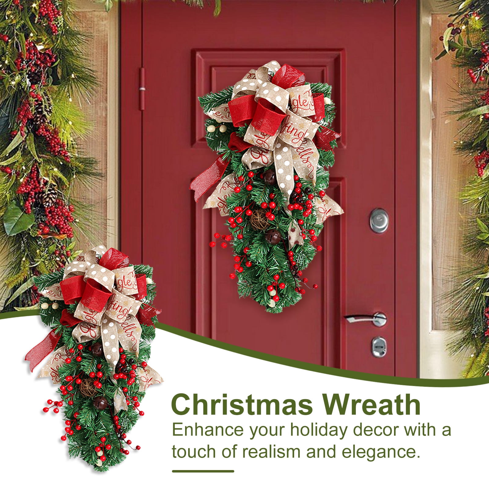 Christmas Stairway Swags Front Door Hanging Wreath Artificial Winter ...