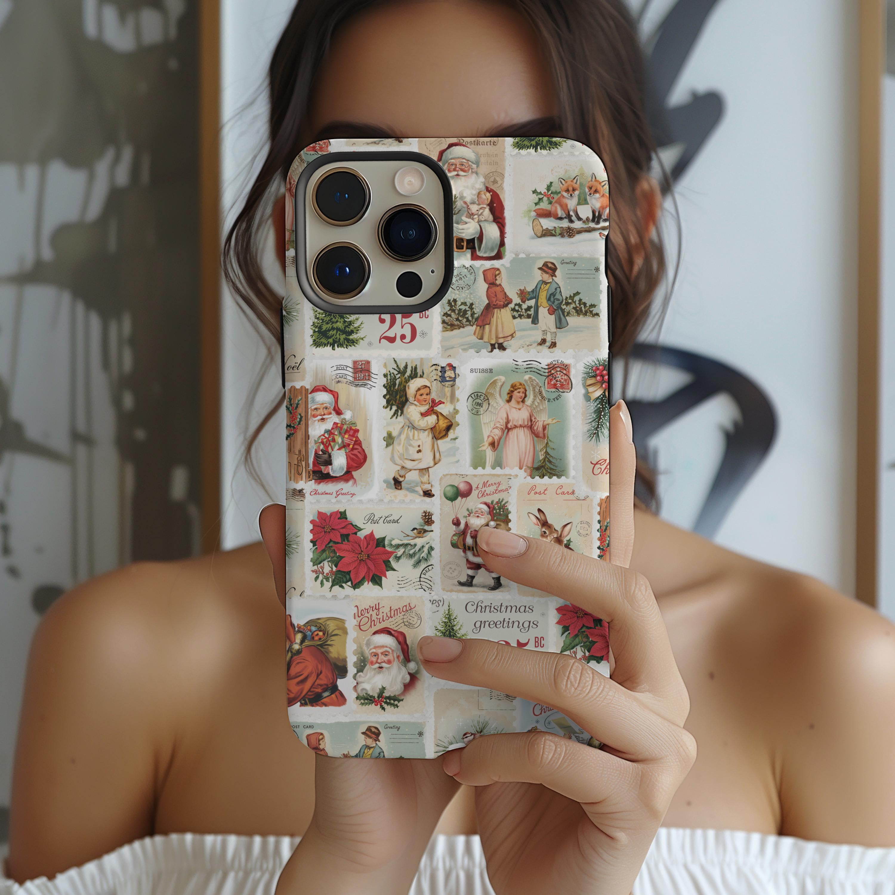 Christmas Stamps Collage Phone Case Cute Retro Look with iPhone 17 ...