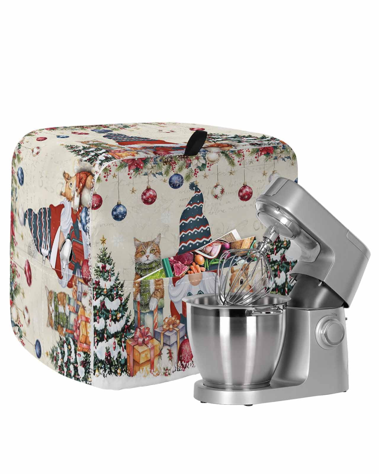 Christmas Stand Mixer Dust Cover with Storage Pocket & Handles,Winter Gnomes Poinsettia ...