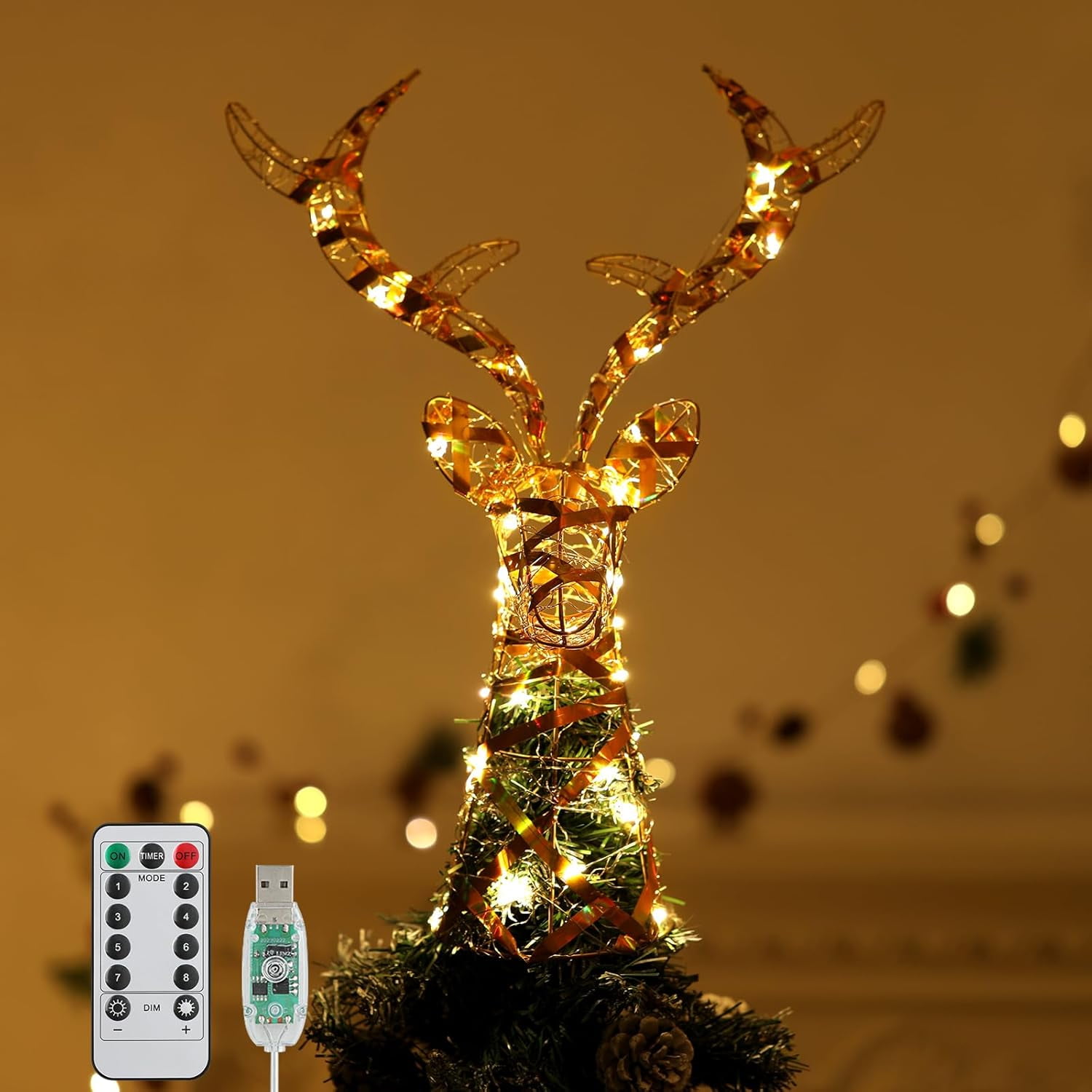 Christmas Star Tree Topper with 8 Lighting Modes, USB Lighted Tree ...