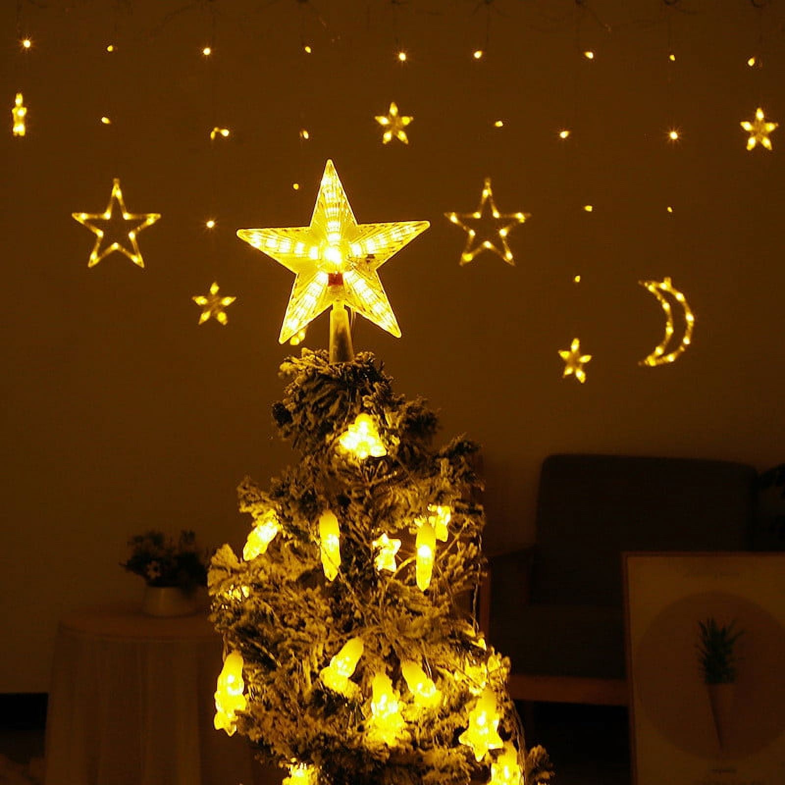 Christmas Star Tree Topper, 9.5In Plug in Sliver Glittered 3D Star Tree ...