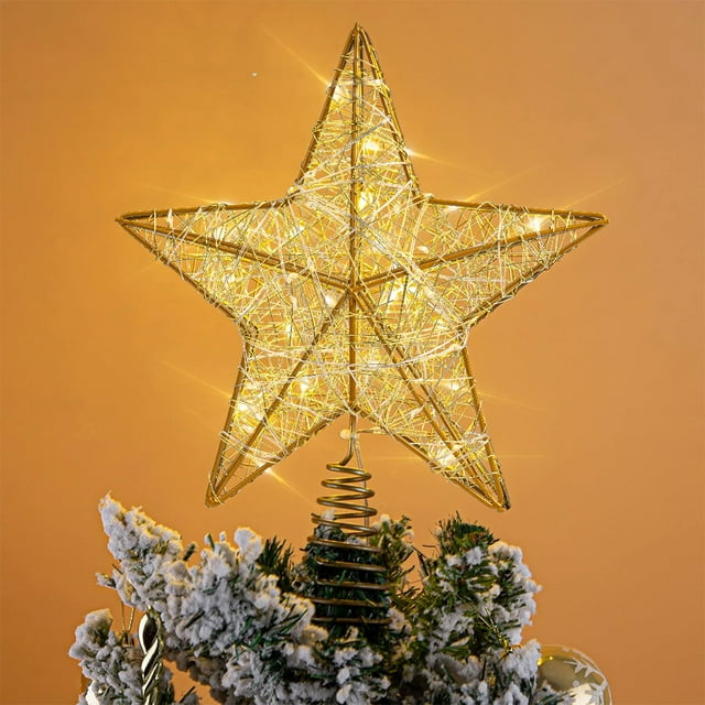 Christmas Star Tree Topper, Lighted Christmas Tree Topper, Hollow Gold ...