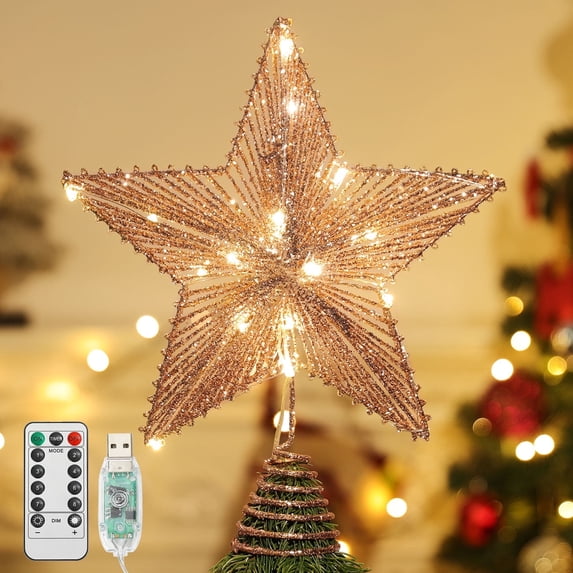 Christmas Star Tree Topper,USB Powered Remote Controlled Star Tree ...