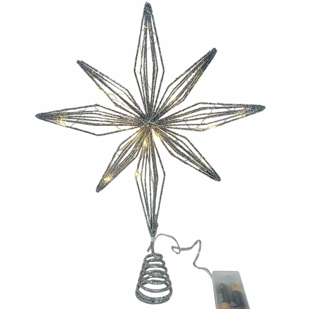 Christmas Star Tree Topper With Warm White Lights Pre-lit Glittered ...