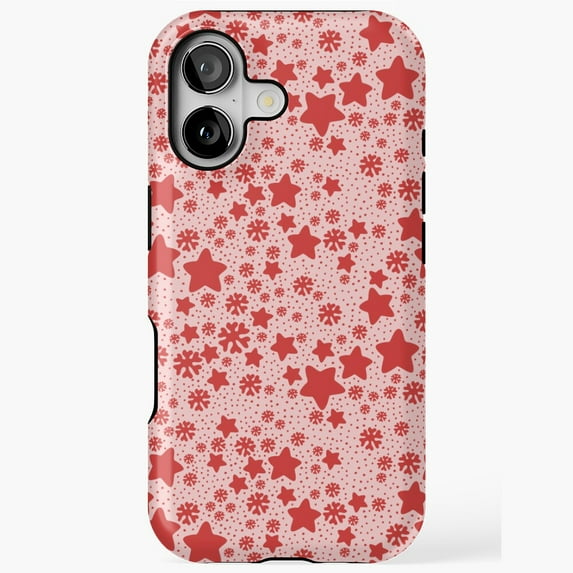 Christmas Stars Snowflakes Pink Red Pattern iPhone 17 to 11 Pro Max ...