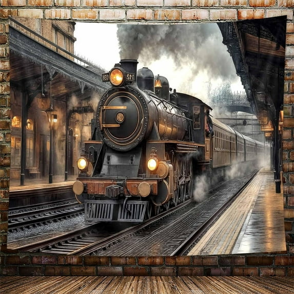 Christmas Steam Train Tapestry,Snow Moon Star Mountain Cabin Railway ...