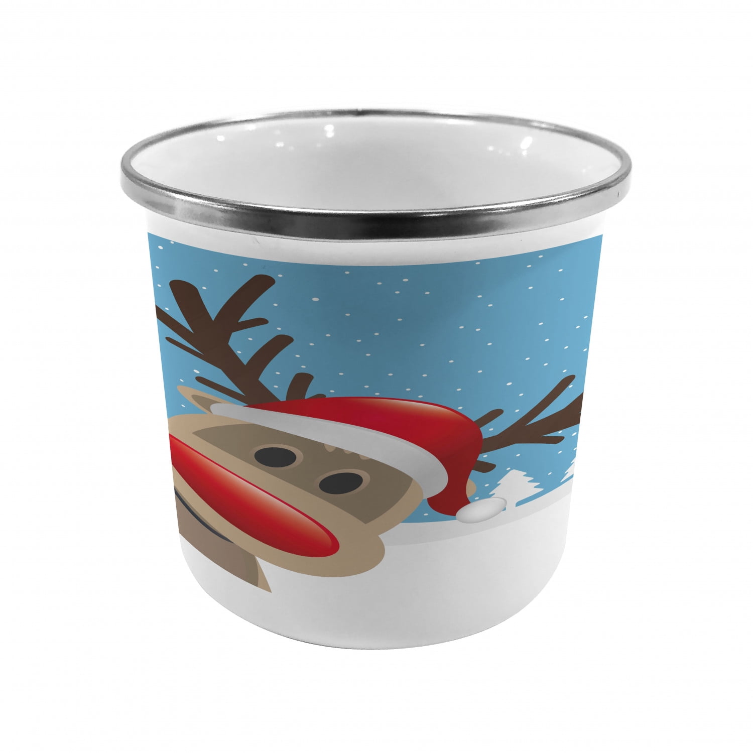 Christmas Steel Camping Mug, Reindeer Rudolph Red Nose and Santa Claus ...