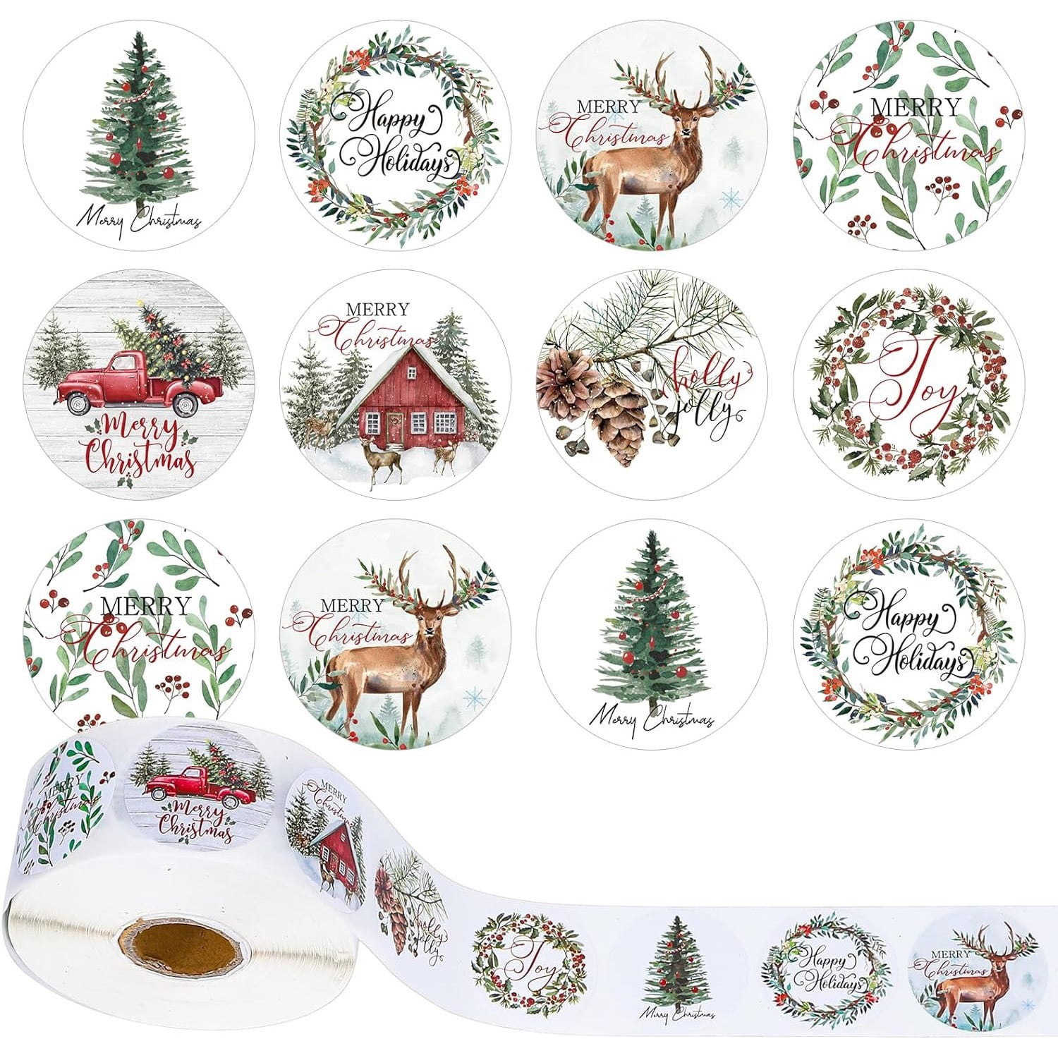Christmas Stickers, 500 PCS Merry Christmas Stickers Roll, Round Self ...
