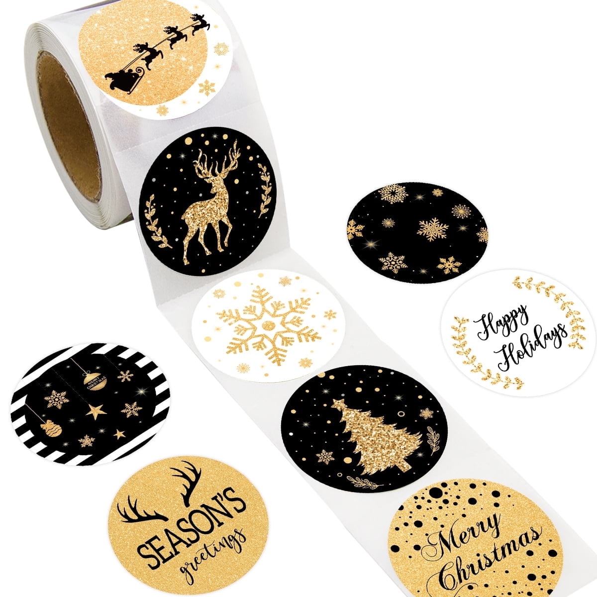 Christmas Stickers Labels 500PCS Black & Gold Faux Glitter for Holiday ...
