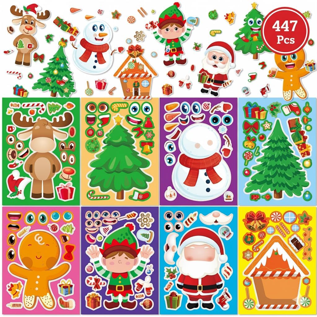 Christmas Stickers for Kids, 24 Sheets Face Stickers for Crafts ...