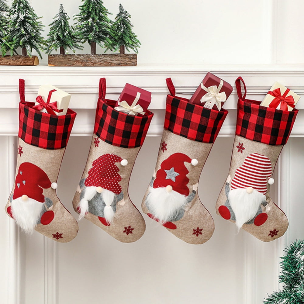 Christmas Stocking 1 Pack, 18 Inch 3D Gnomes Santa Christmas Stockings ...