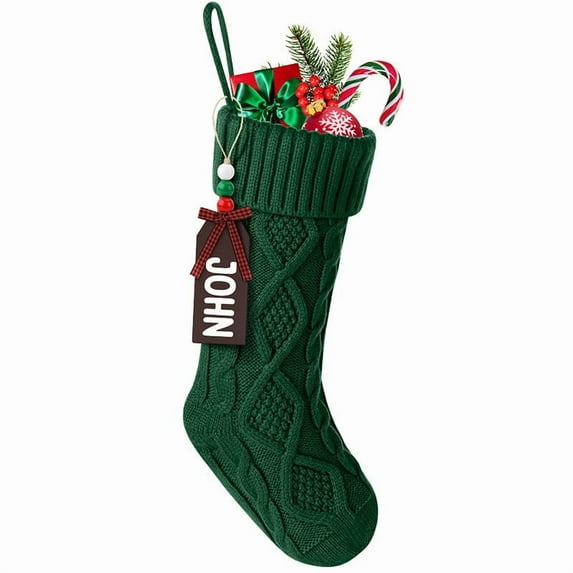 Christmas Stocking 18” Red & White Knit | Embroidered Holiday Motif ...