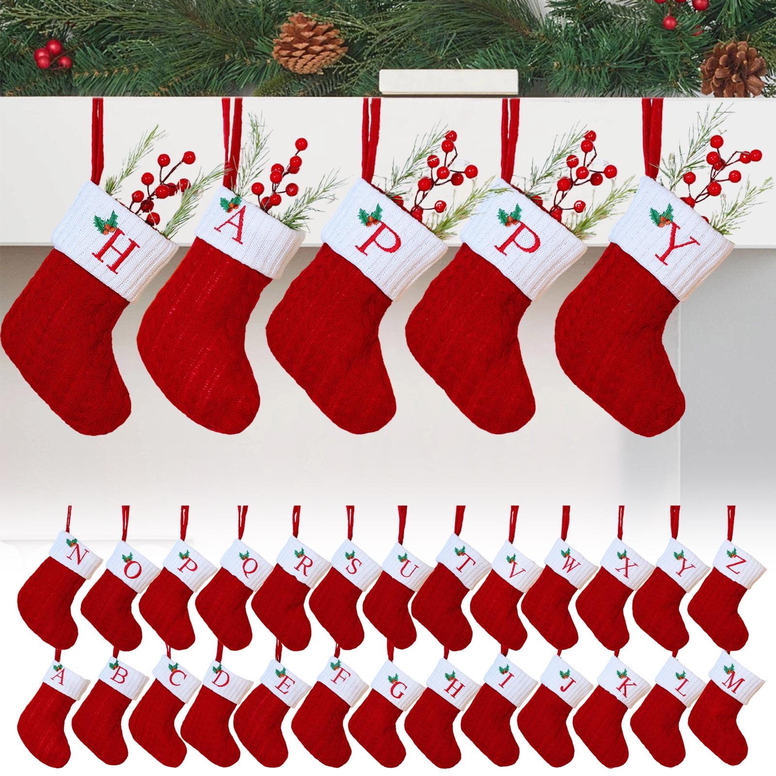 Christmas Stocking 8 Inch Mini Red Monogram with Berry Decor, Christmas ...