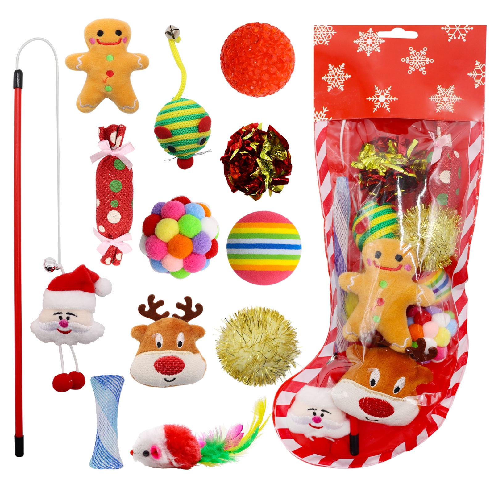Christmas Stocking Cat Toys, 12PCS Xmas Cat Toy Set with Mouse, Squeaky ...