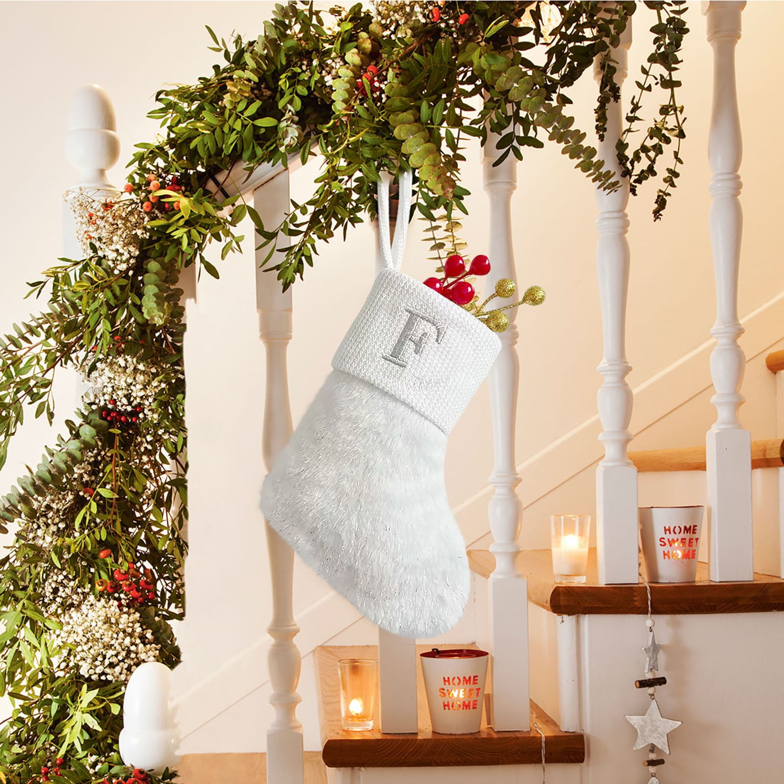 Christmas Stocking Charm Gift Stocking 9 inch Cozy Faux Fur Embroidered ...