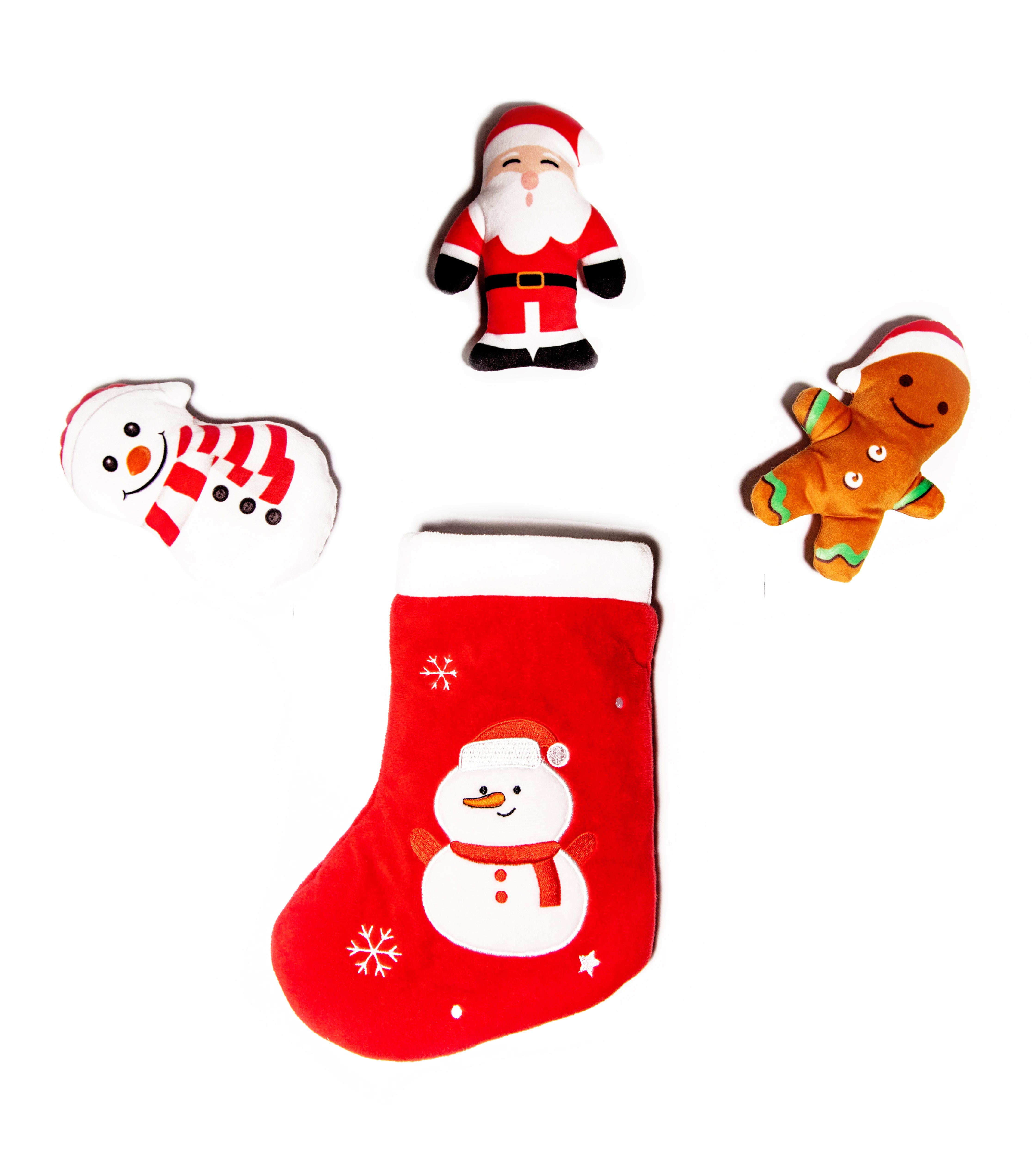 Christmas Stocking Dog Toy with Santa, Snowman and Gingerbread Man toys ...