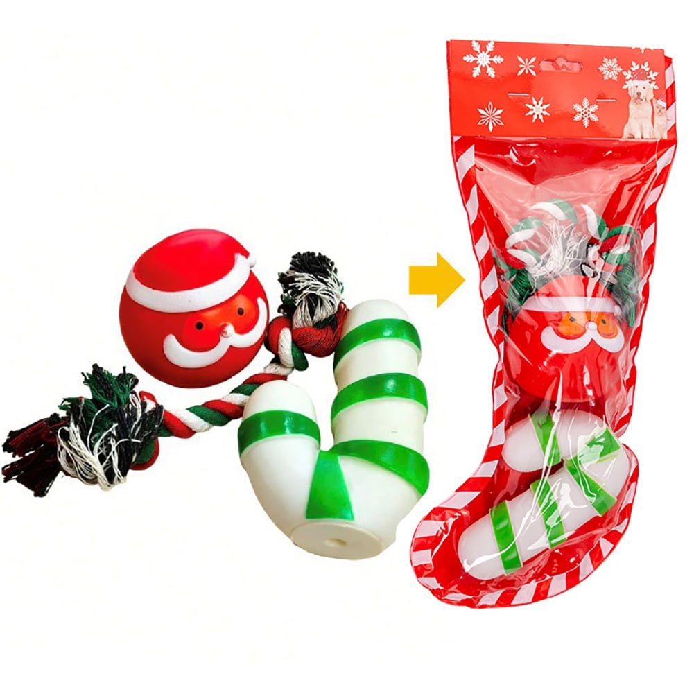 Christmas Stocking Dog Toys Set, Xmas Pet Dog Toy Set Santa Clus,Balls ...