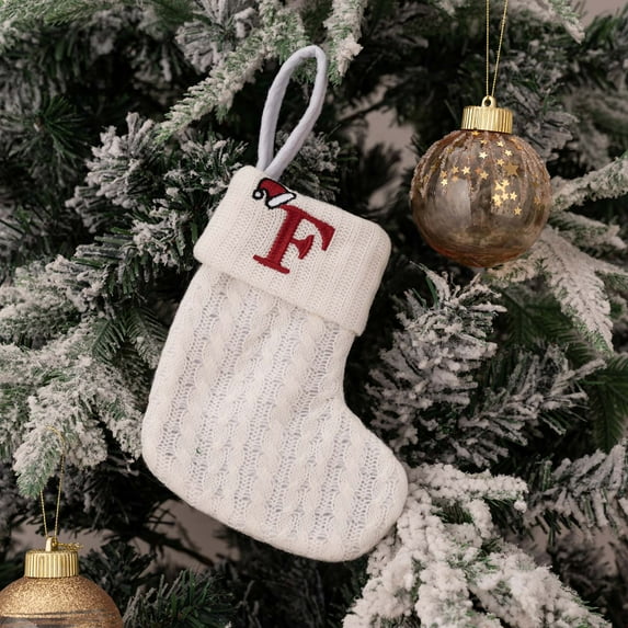 Christmas Stocking Gift Bag | Embroidered Alphabet Design | White Knit ...