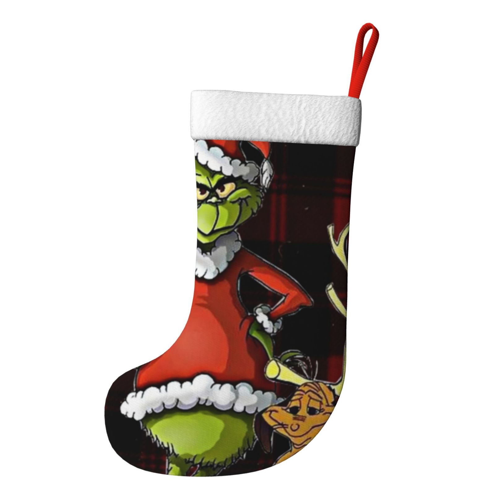 Christmas Stocking Christmas Grinch Checkered Anime Cartoon Xmas ...