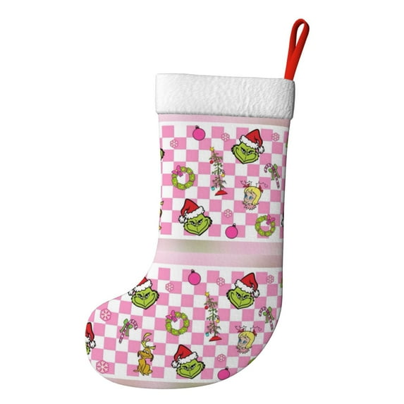 Christmas Stocking The Grinch Pink Plaid Xmas Stocking For Tree Holiday ...
