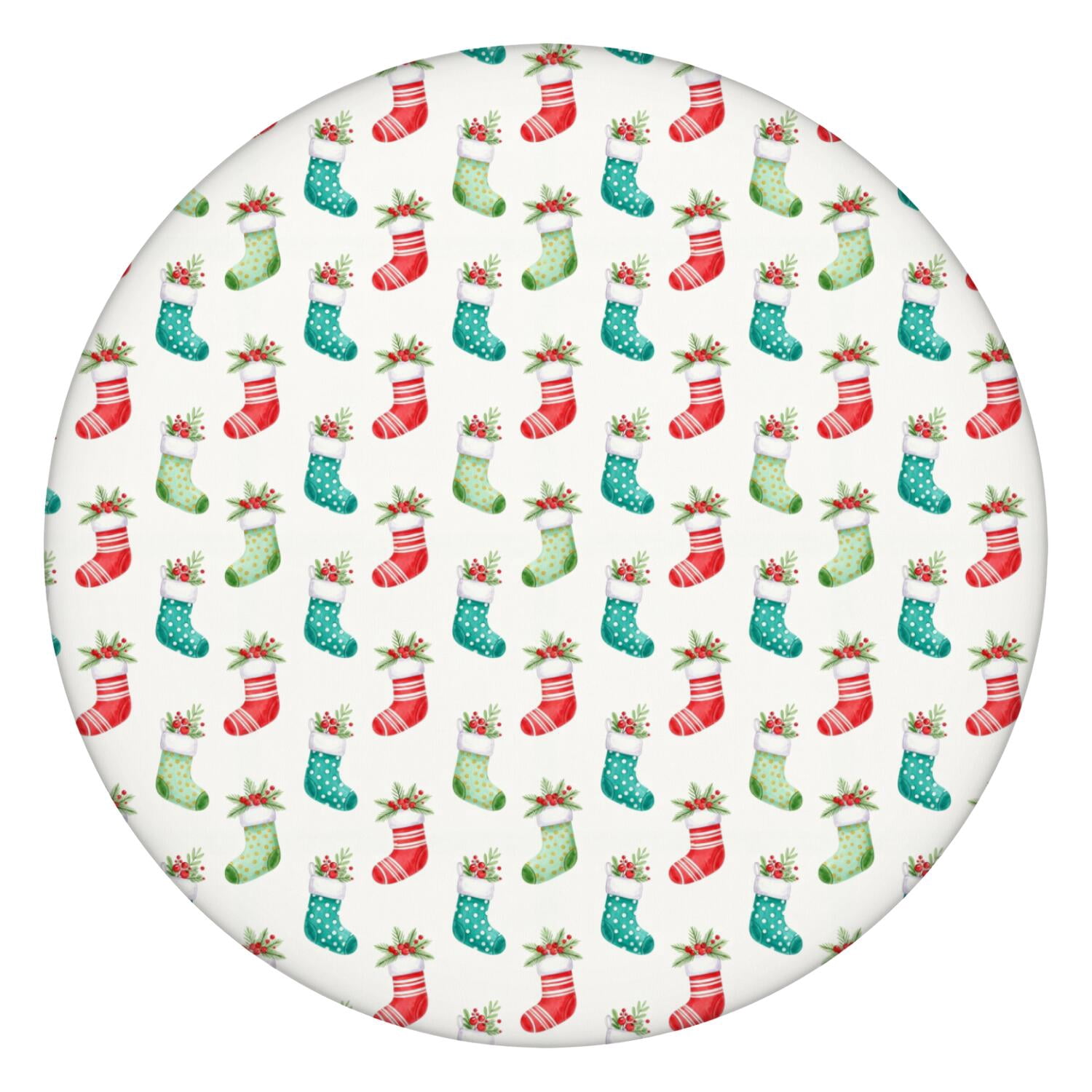 Christmas Stocking Holly White Pattern Round Elastic Tablecloth, 36-44 ...