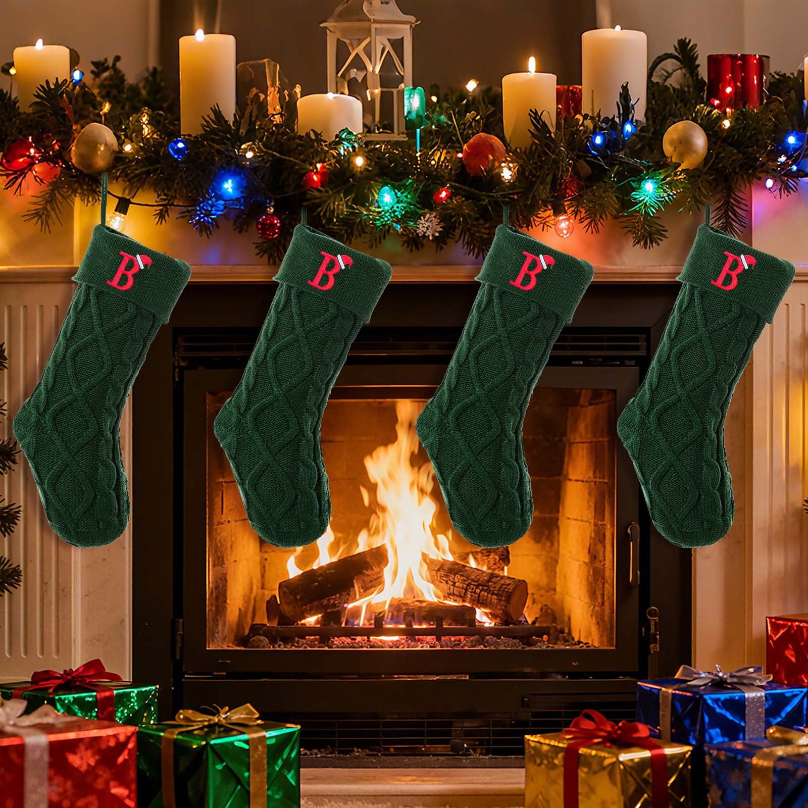 Christmas Stocking Knitted Hosiery Embroidered Letter Candy Gift Bag ...