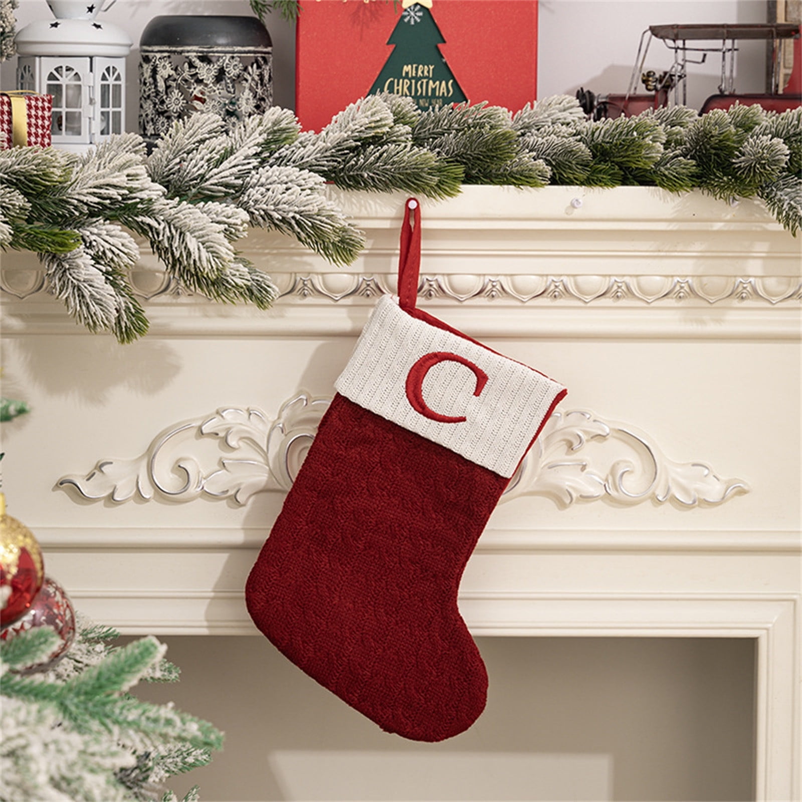Christmas Stocking - Knitted Wool Hosiery with Embroidered Letters ...