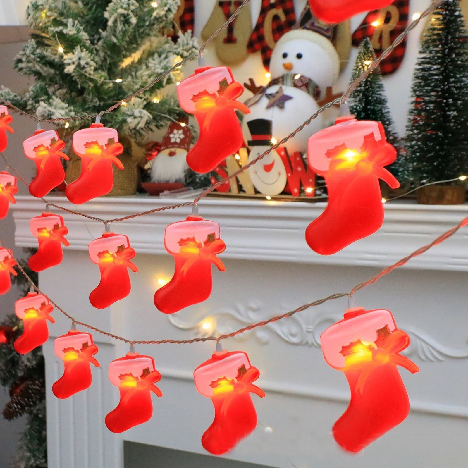 Christmas Stocking Lights String Artificial 10 LED Christmas Stocking ...