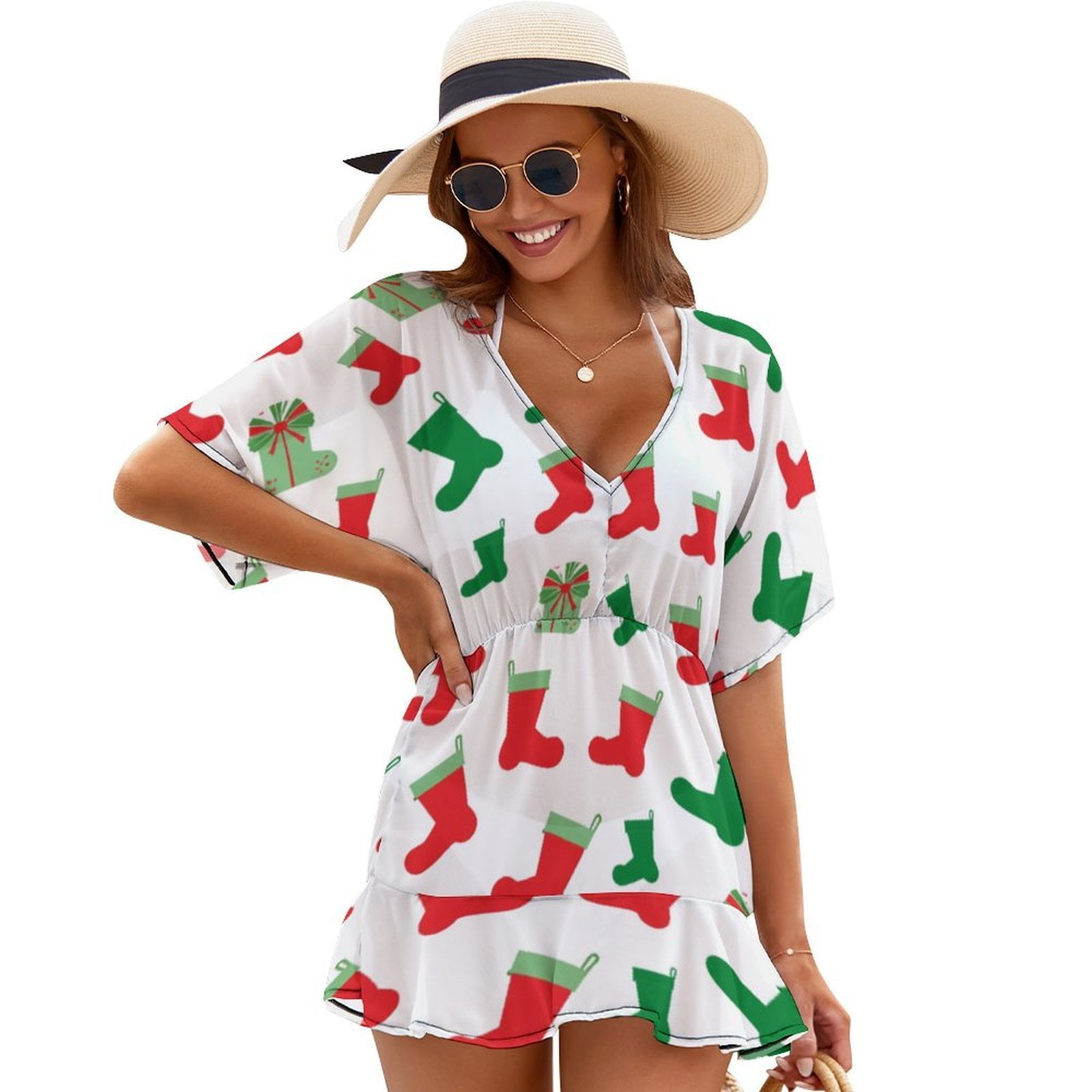 Christmas Stocking Pattern Background Women's Luxury Party Dress ...