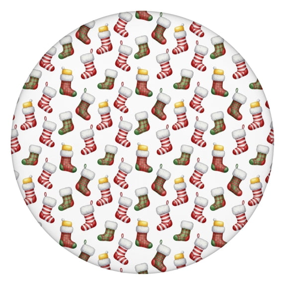 Christmas Stocking Plaid White Pattern Round Elastic Tablecloth, 45-52 ...