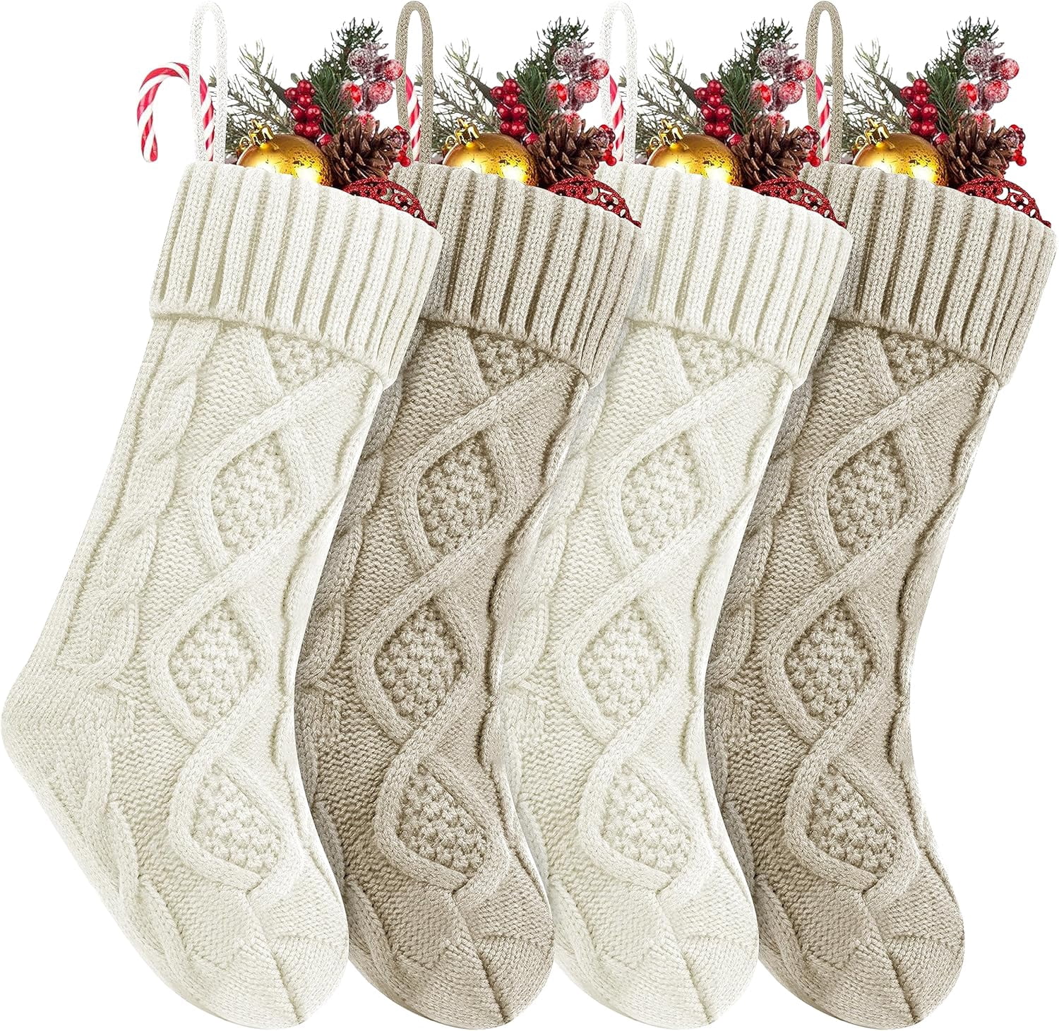 Christmas Stocking Sets 18 Inches Large Size Cable Knitted Stocking ...